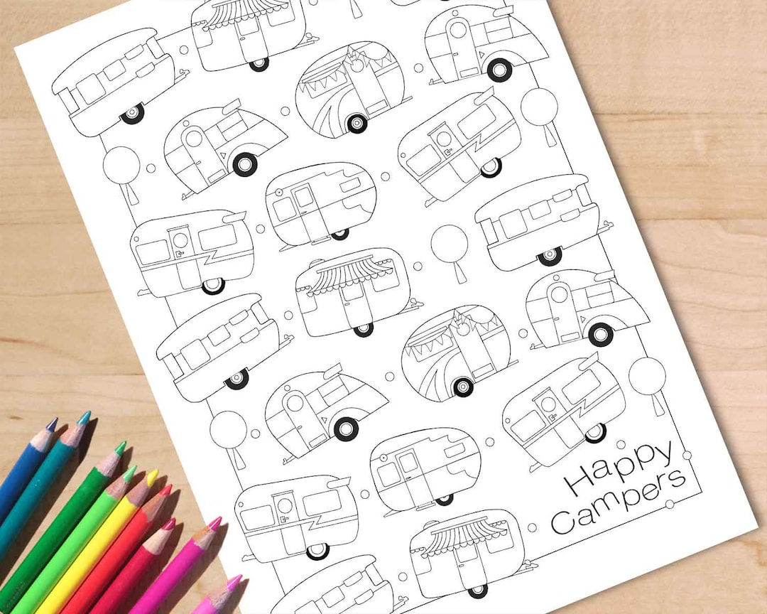 Vintage Campers Coloring Page, Happy Campers Printable, Camping ...