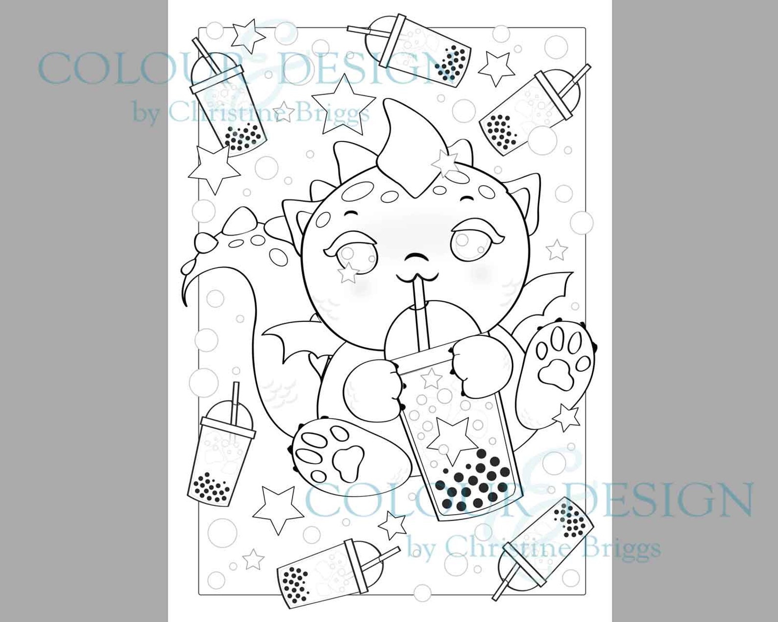 Dragon Bubble Tea Printable Coloring Page. Kawaii Pattern Boba Tea ...