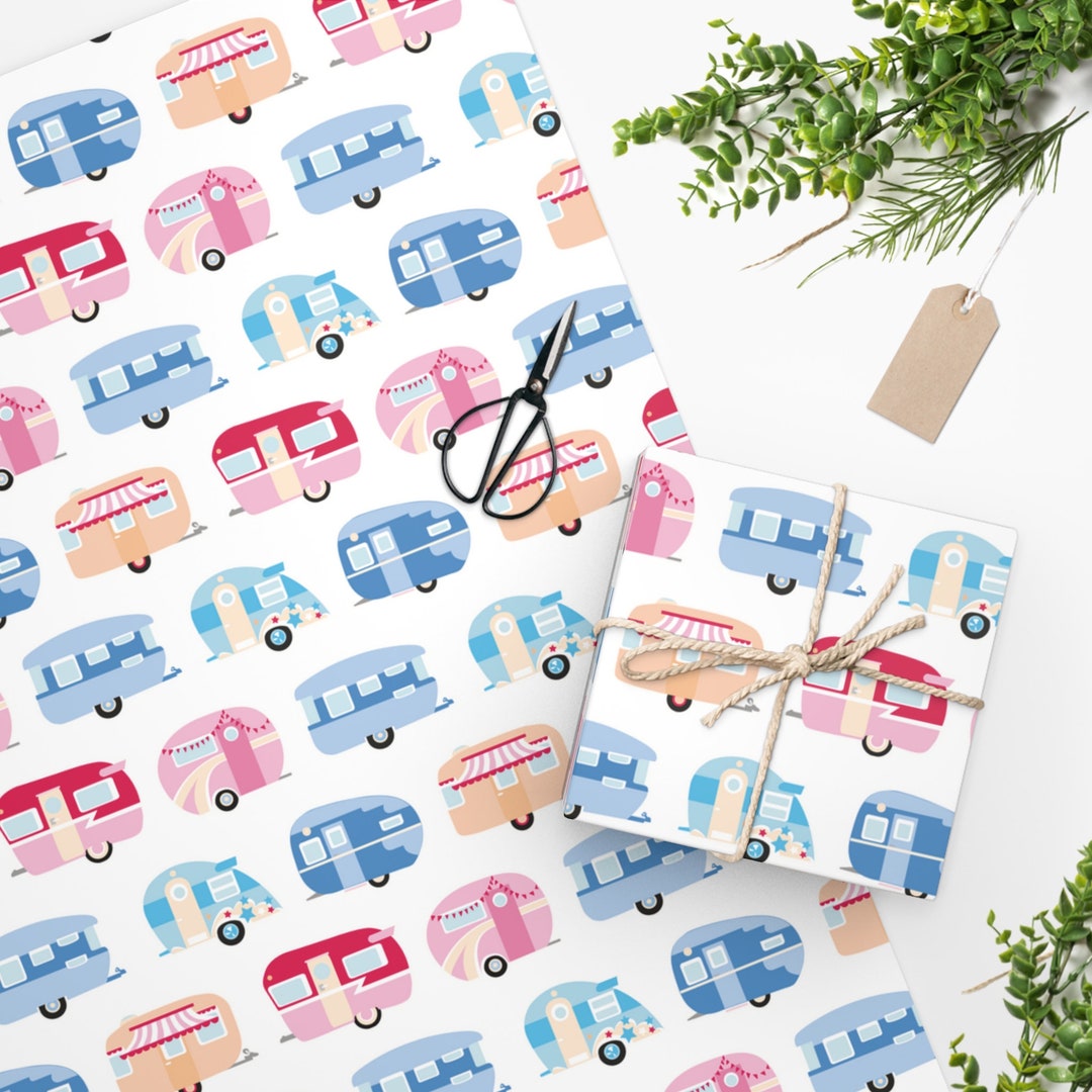 Cute Campers Wrapping Paper Roll. Retro Vintage Caravan Gift Wrap ...