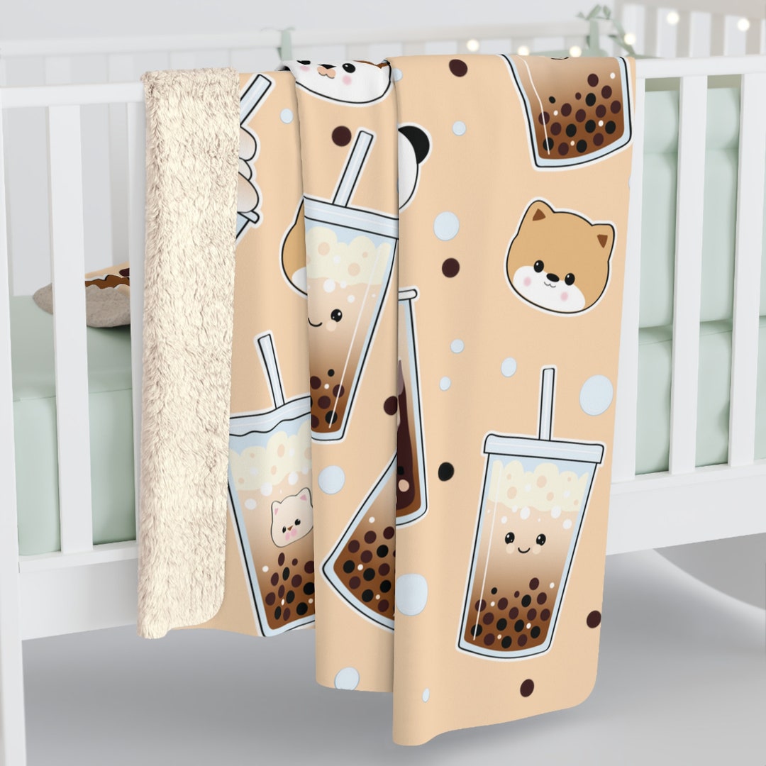 Kawaii Bubble Tea Throw Blanket. Custom Boba Sherpa Fleece Snuggle ...