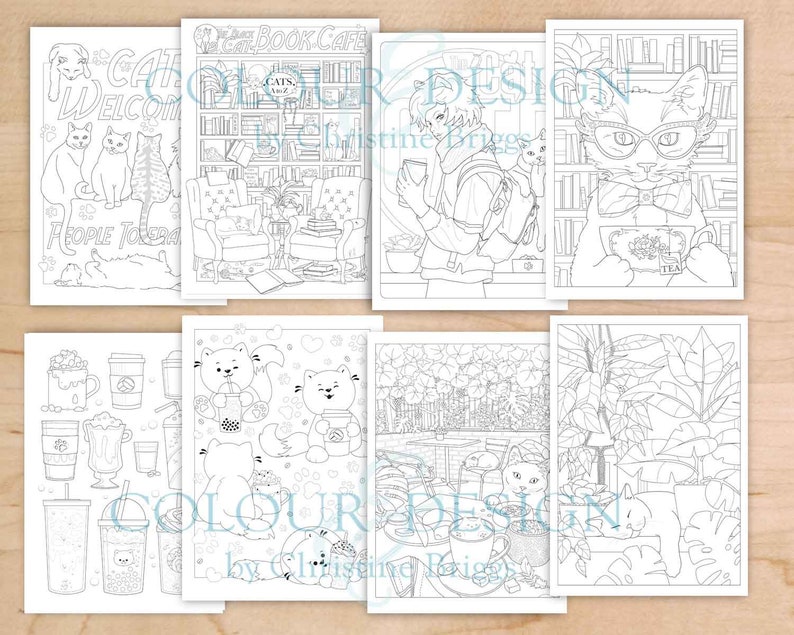 Cat Cafe Coloring Book. 40 Printable Digital PDF Adult - Etsy