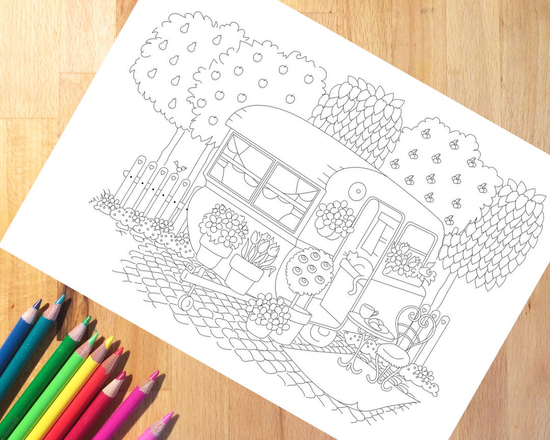 Printable Vintage Caravan Coloring Page RV Camping Colouring Download ...