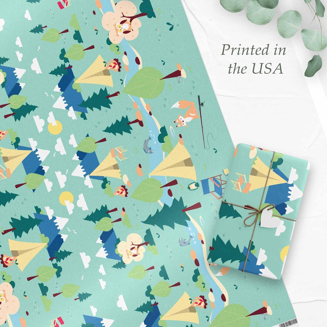 Camping Wrapping Paper Roll, Outdoor Adventure Gift Wrap, Tent Camping ...