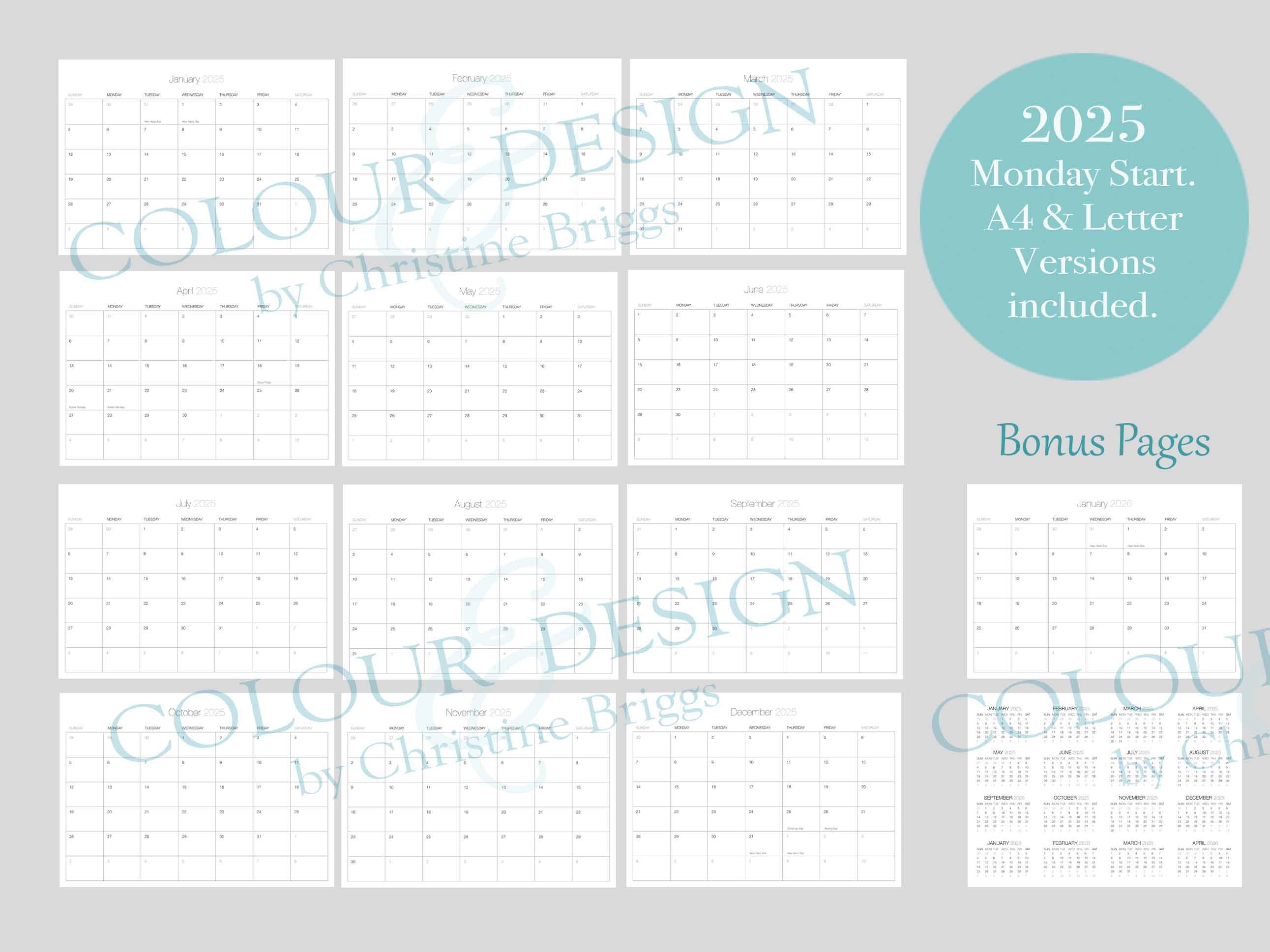 2025 Editable Indesign Calendar Template. Printable 13 Month Calendar ...