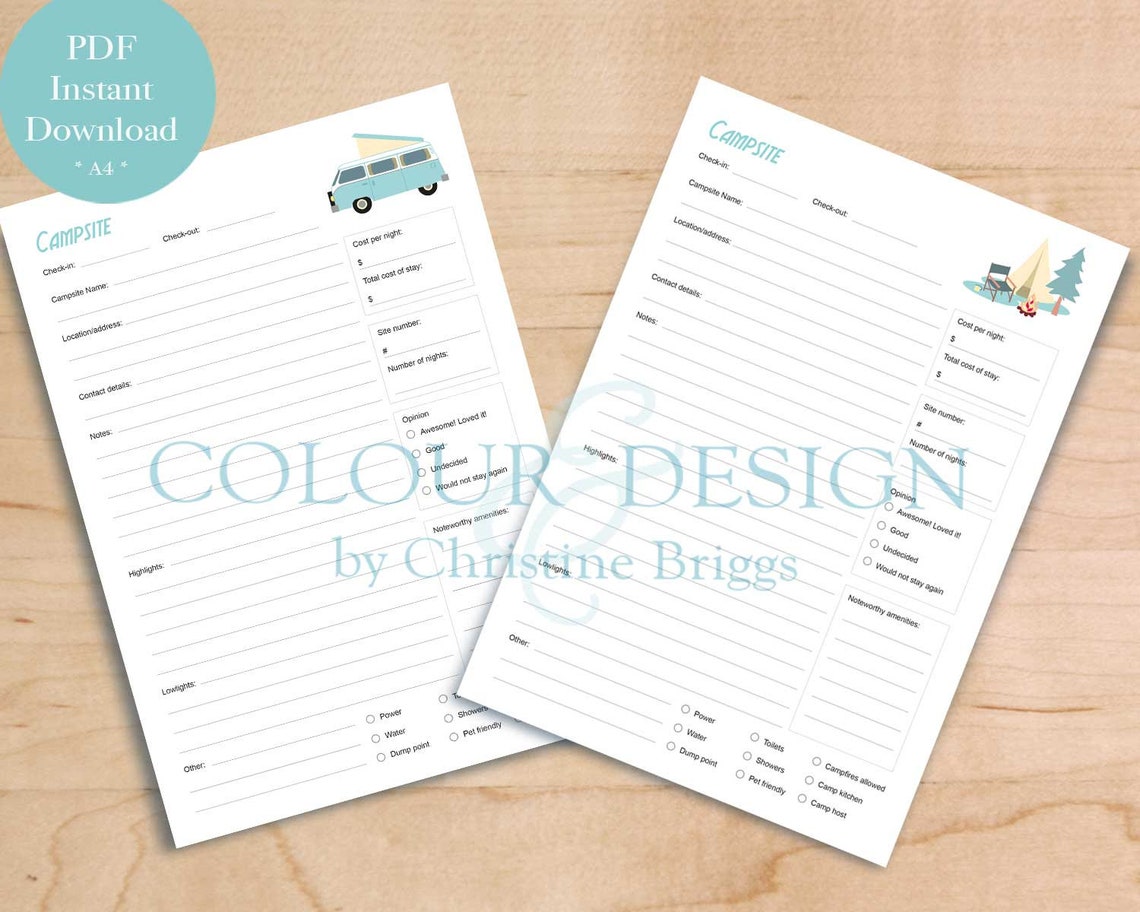 Printable Camping Travel Log and Planner, Campsite Diary Checklist ...