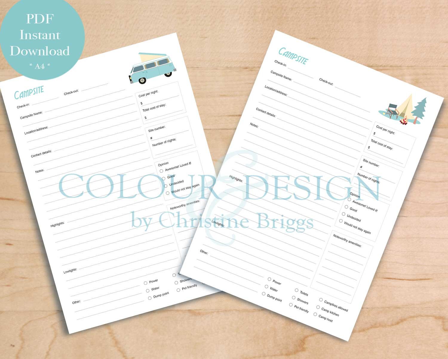 Printable Camping Travel Log and Planner, Campsite Diary Checklist ...