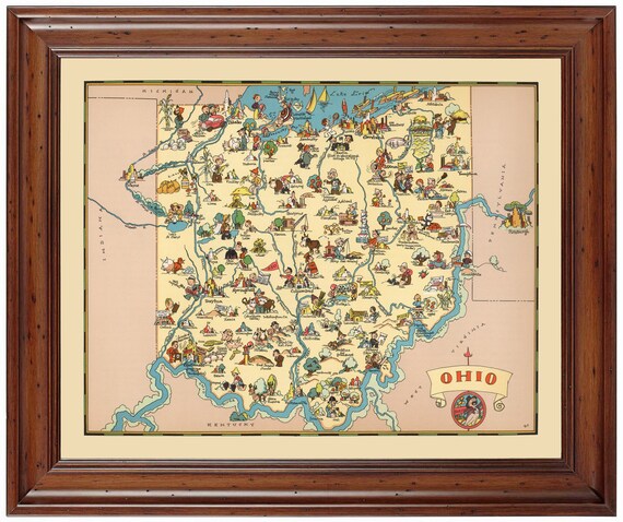 Ohio Pictorial Map 1935 Ready-to-frame 16 X 20 | Etsy