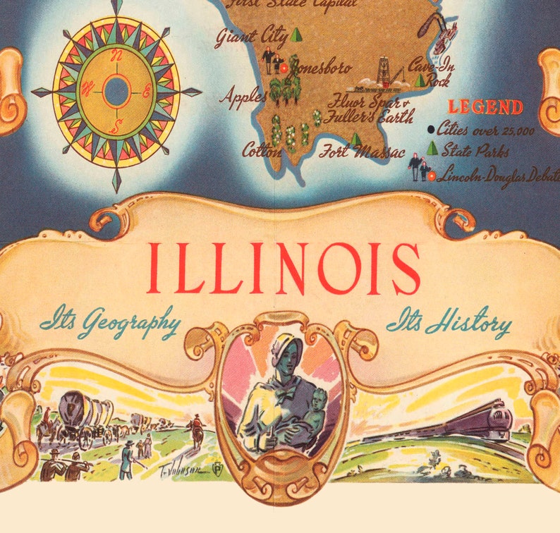 Illinois 1938 Pictorial Map Ready-to-frame 24 x | Etsy
