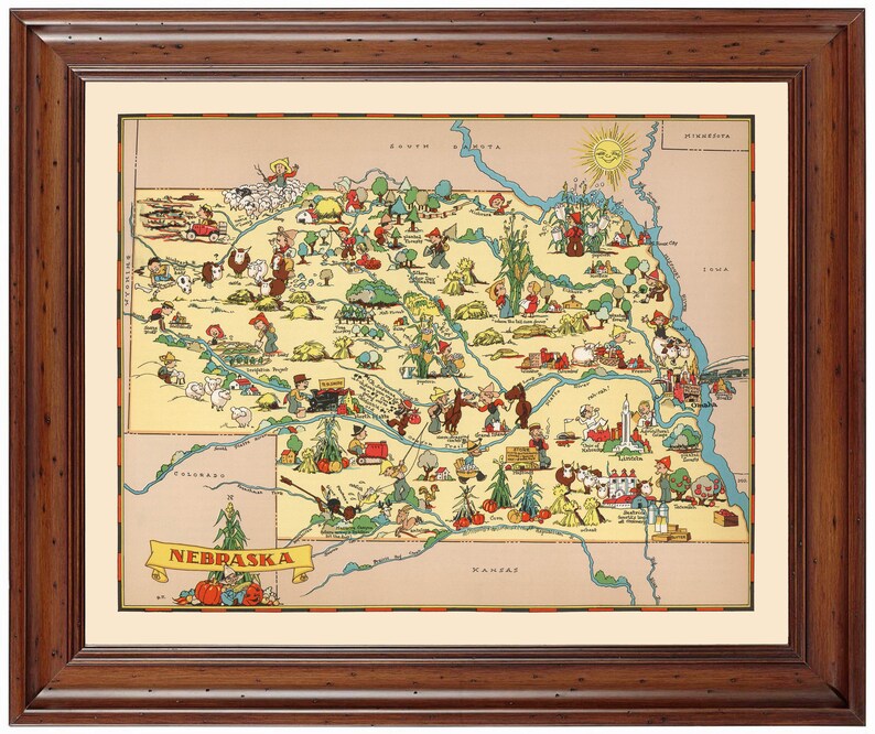 Nebraska Pictorial Map 1935; Ready-to-frame 18" X 24" Print Reproduced ...