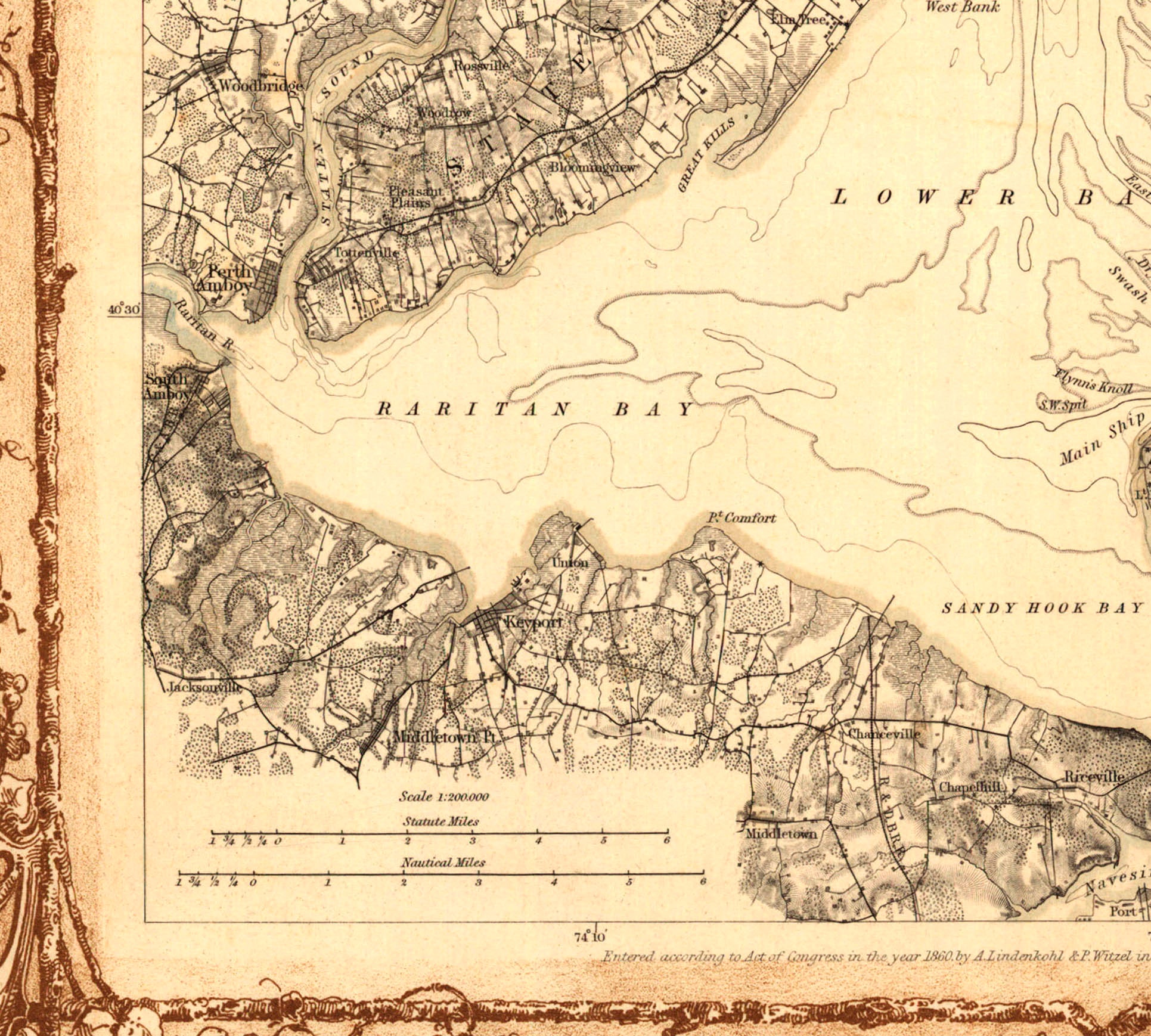 New York City Environs. 1860 Survey Map; Ready-to-frame 18" X 24 ...