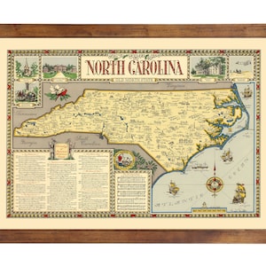 North Carolina Historical Map 1958; Ready-to-frame 24" X 36" Print ...