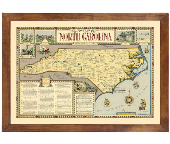 North Carolina Historical Map 1958 Ready-to-frame 24 X | Etsy