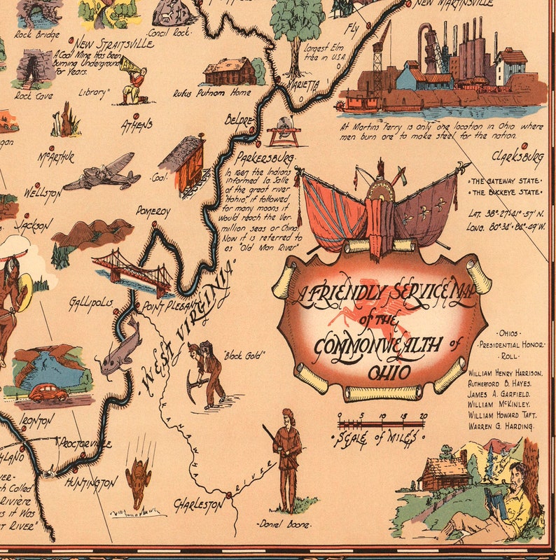 Ohio Historical Map 1946; Ready-to-frame 24" X 36" Print Reproduced ...