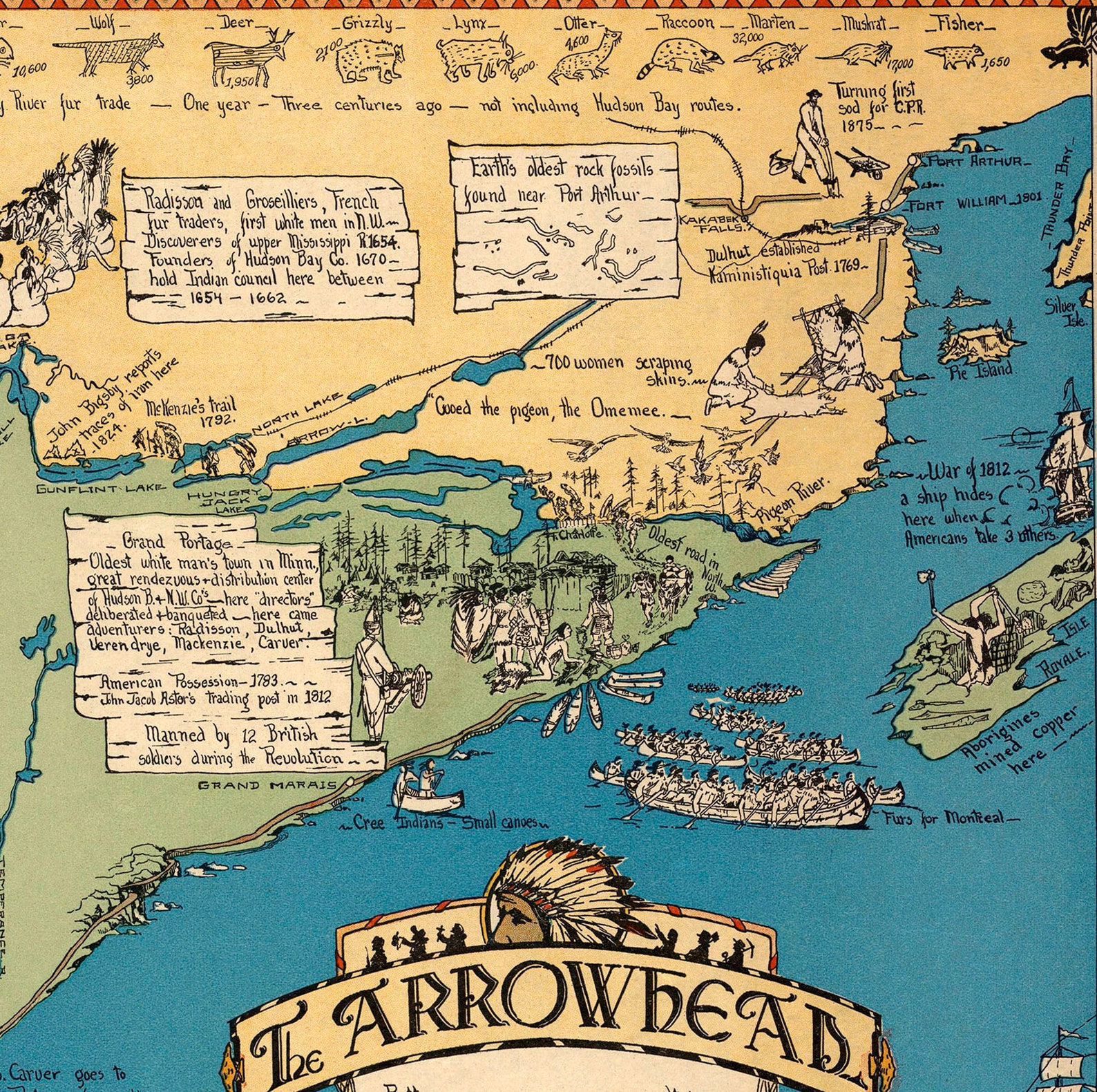 MN the Arrowhead Historical Map 1935; Ready-to-frame 24" X 36" Print ...