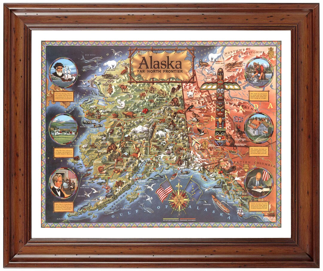 Alaska Pictorial Map 1959; Ready-to-frame 18" X 24" Print Reproduced ...