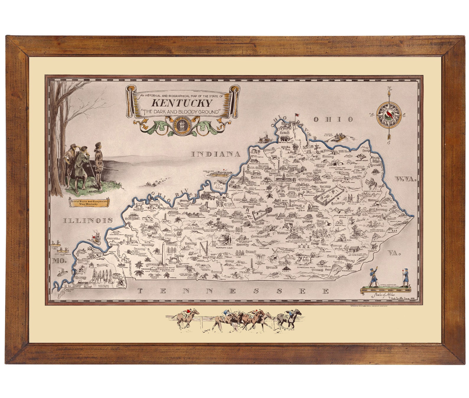 Kentucky Historical Map 1938; Ready-to-frame 24" X 36" Print Reproduced ...