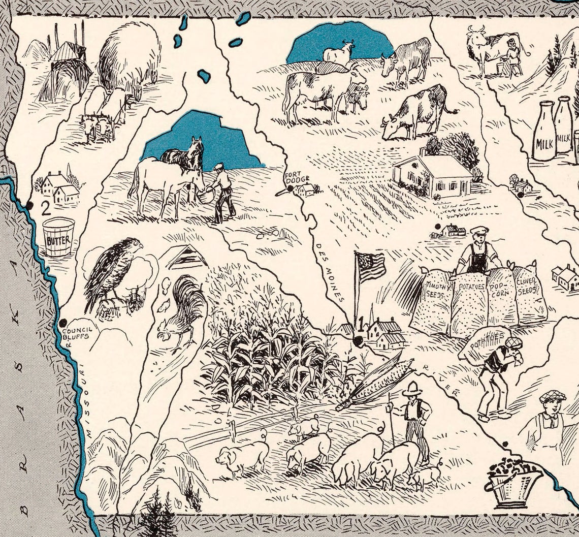 Iowa Pictorial Map 1931; Ready-to-frame 18" X 24" Print Reproduced From ...