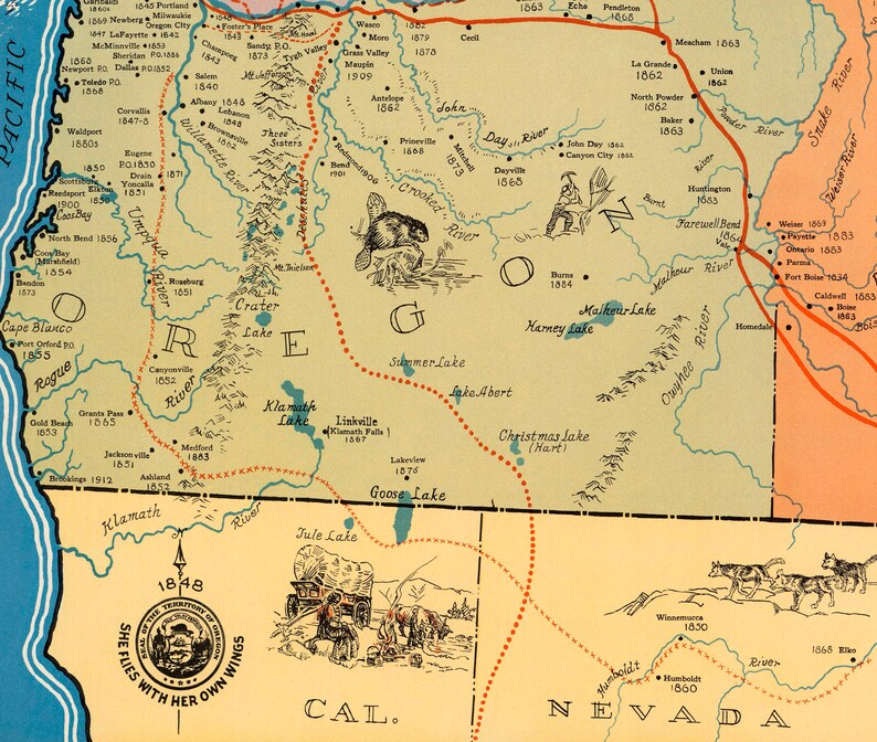 Oregon Trail 1848 (publ. 1948); Ready-to-frame 18" X 24" Print ...