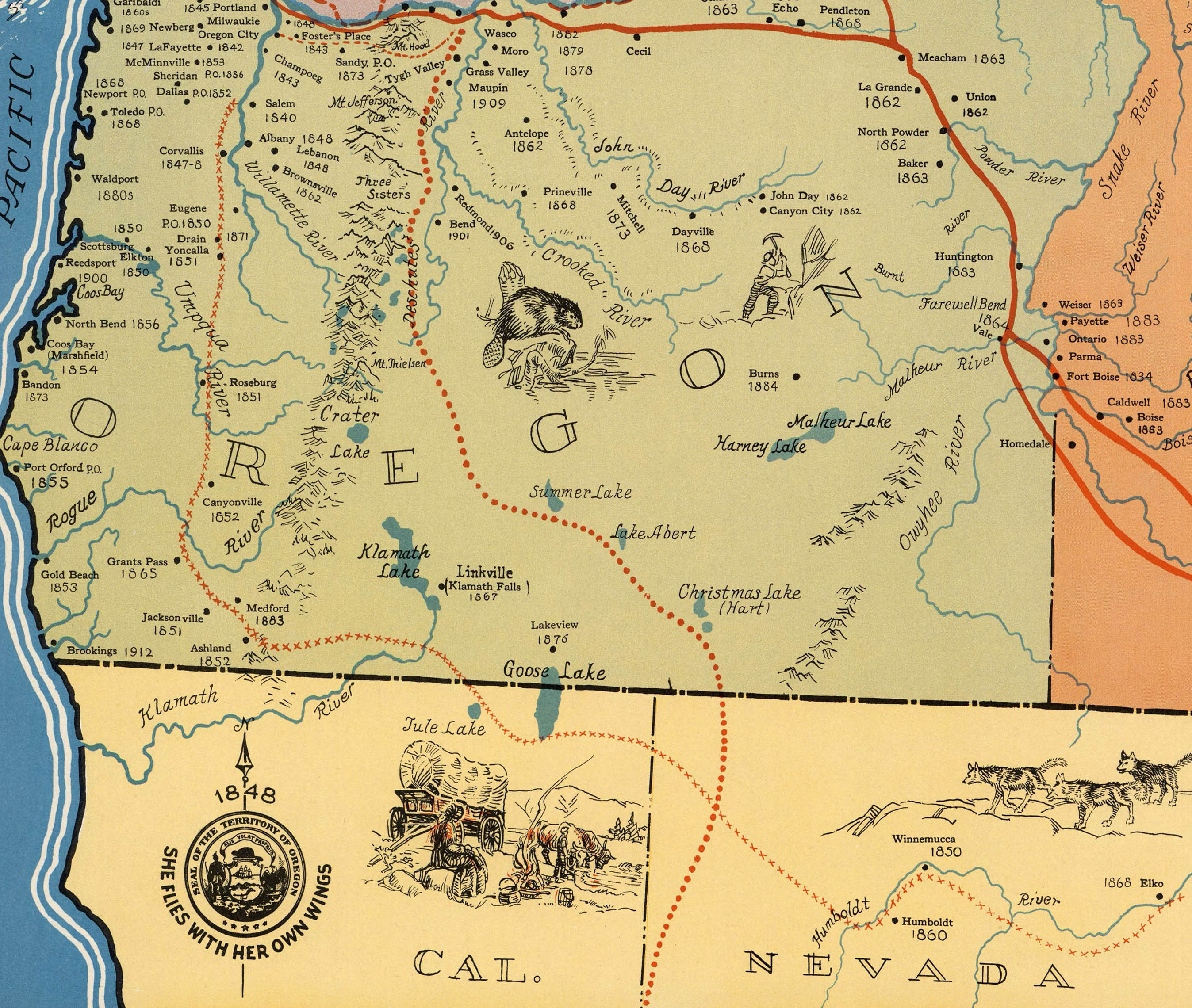 Oregon Trail 1848 (publ. 1948); Ready-to-frame 18" X 24" Print ...