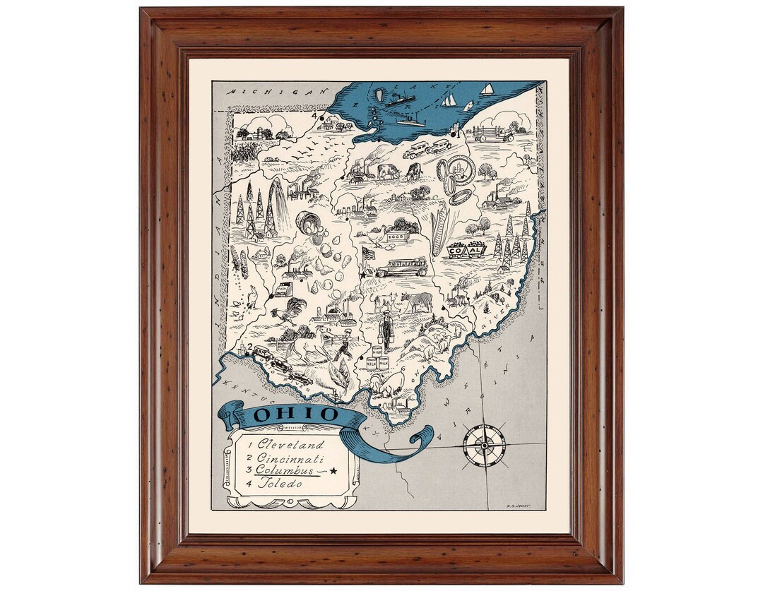 Ohio Pictorial Map 1931; Ready-to-frame 18" X 24" Print Reproduced From ...