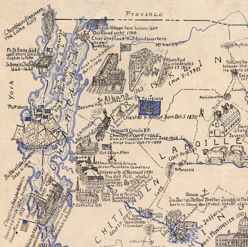 VT Historical Map 1934; Ready-to-frame 24" X 36" Print Reproduced From ...
