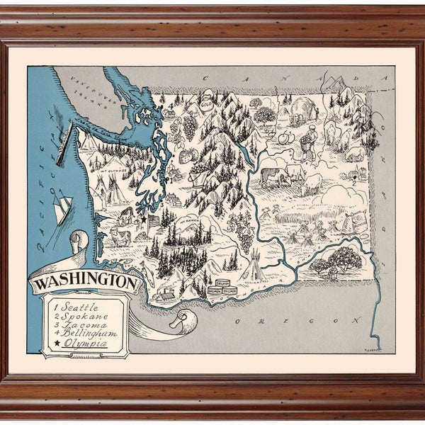 Recent Map of Wa State - Etsy
