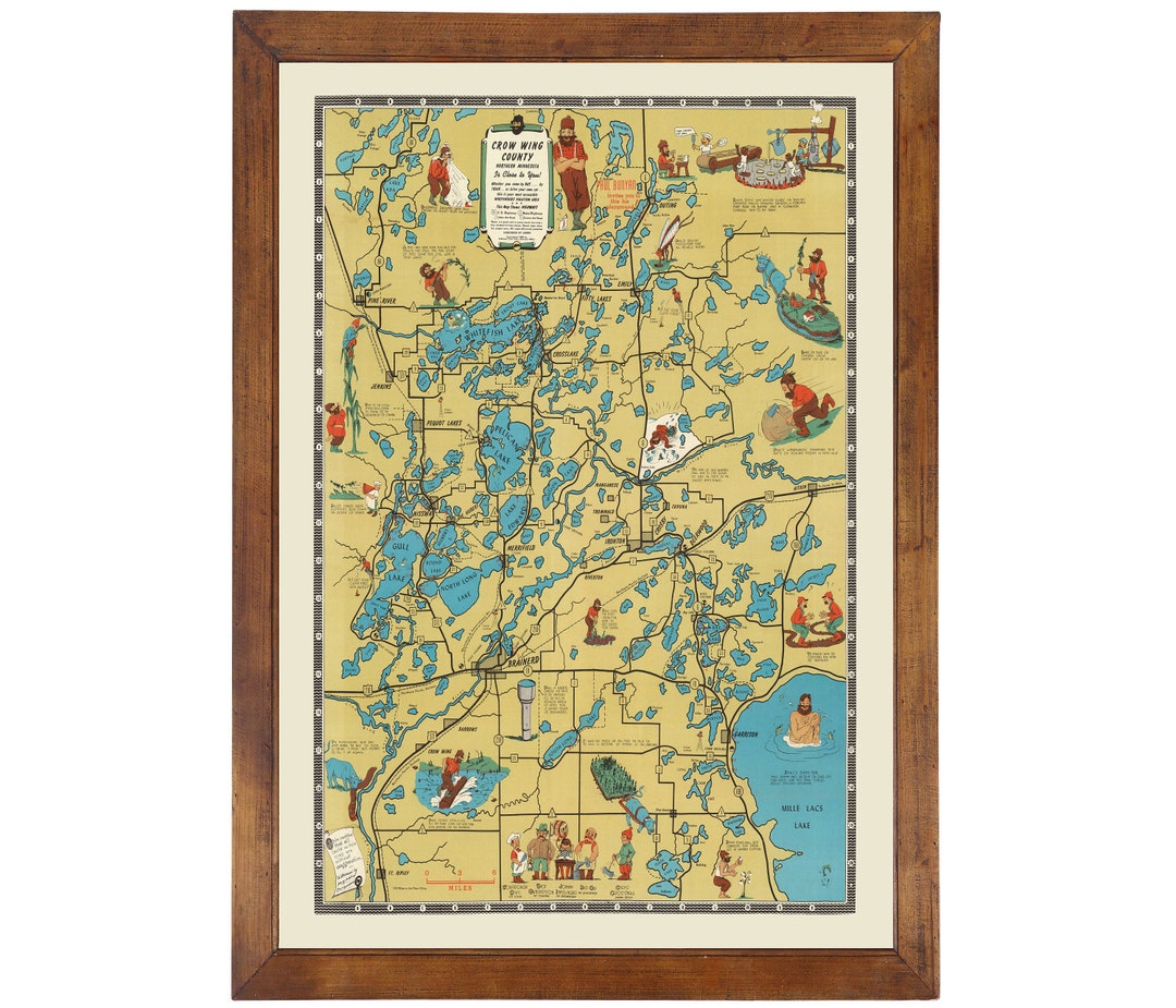 MN Crow Wing Region Pictorial 1946; Ready-to-frame 24" X 36" Print ...