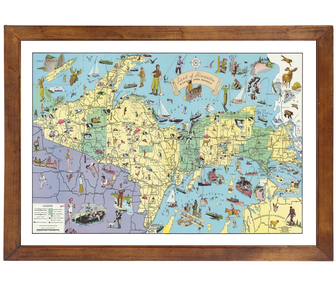 MI Upper Peninsula Map 1935; Ready-to-frame 24" X 36" Print Reproduced ...