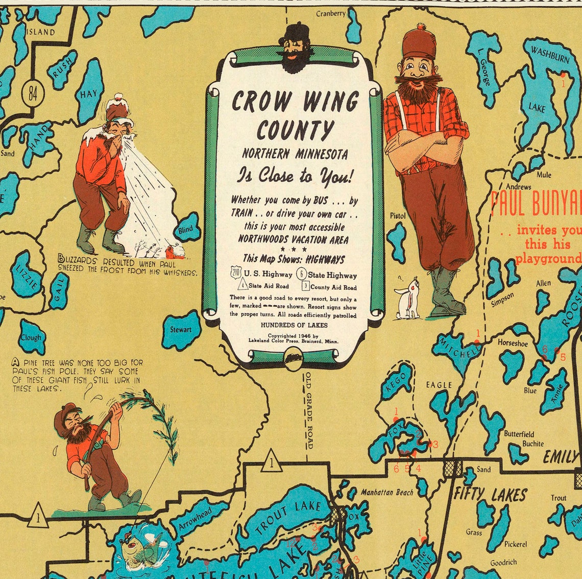 MN Crow Wing Region Pictorial 1946 Ready-to-frame 24 X - Etsy