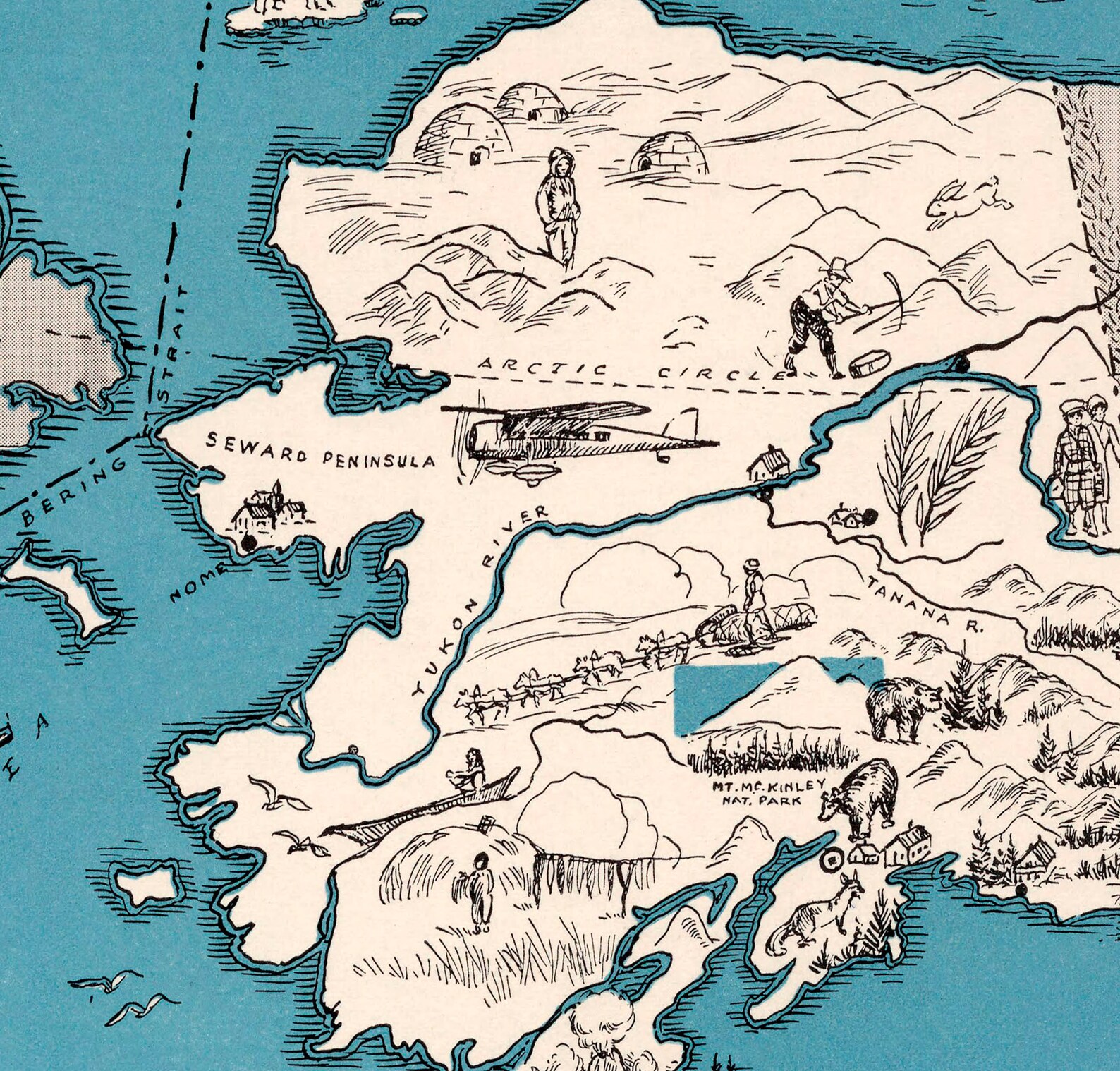 Mapa pictórico de Alaska 1931 Impresión lista para enmarcar de 18 x 24 ...