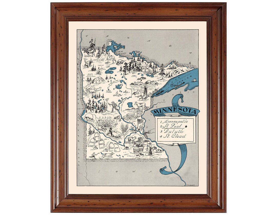 Minnesota Pictorial Map 1931; Ready-to-frame 18" X 24" Print Reproduced ...