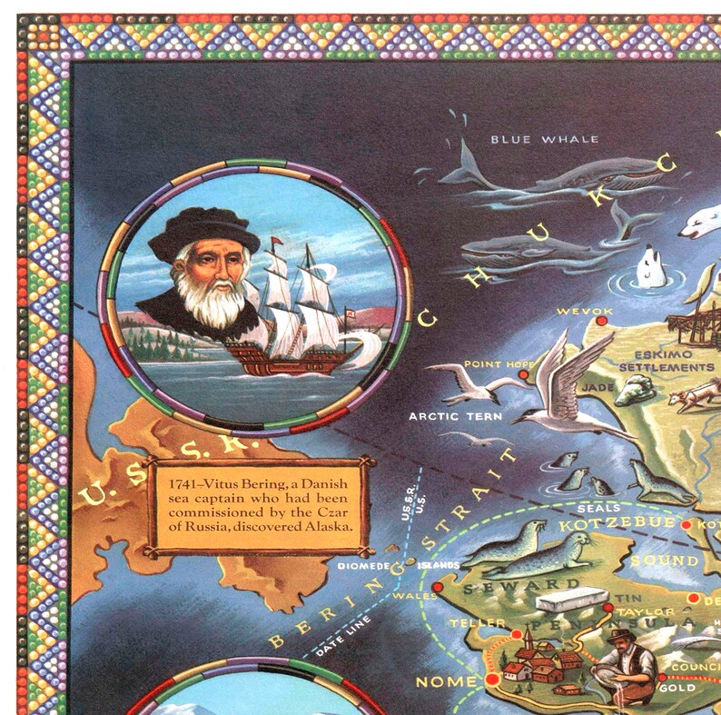 Alaska Pictorial Map 1959; Ready-to-frame 18" X 24" Print Reproduced ...