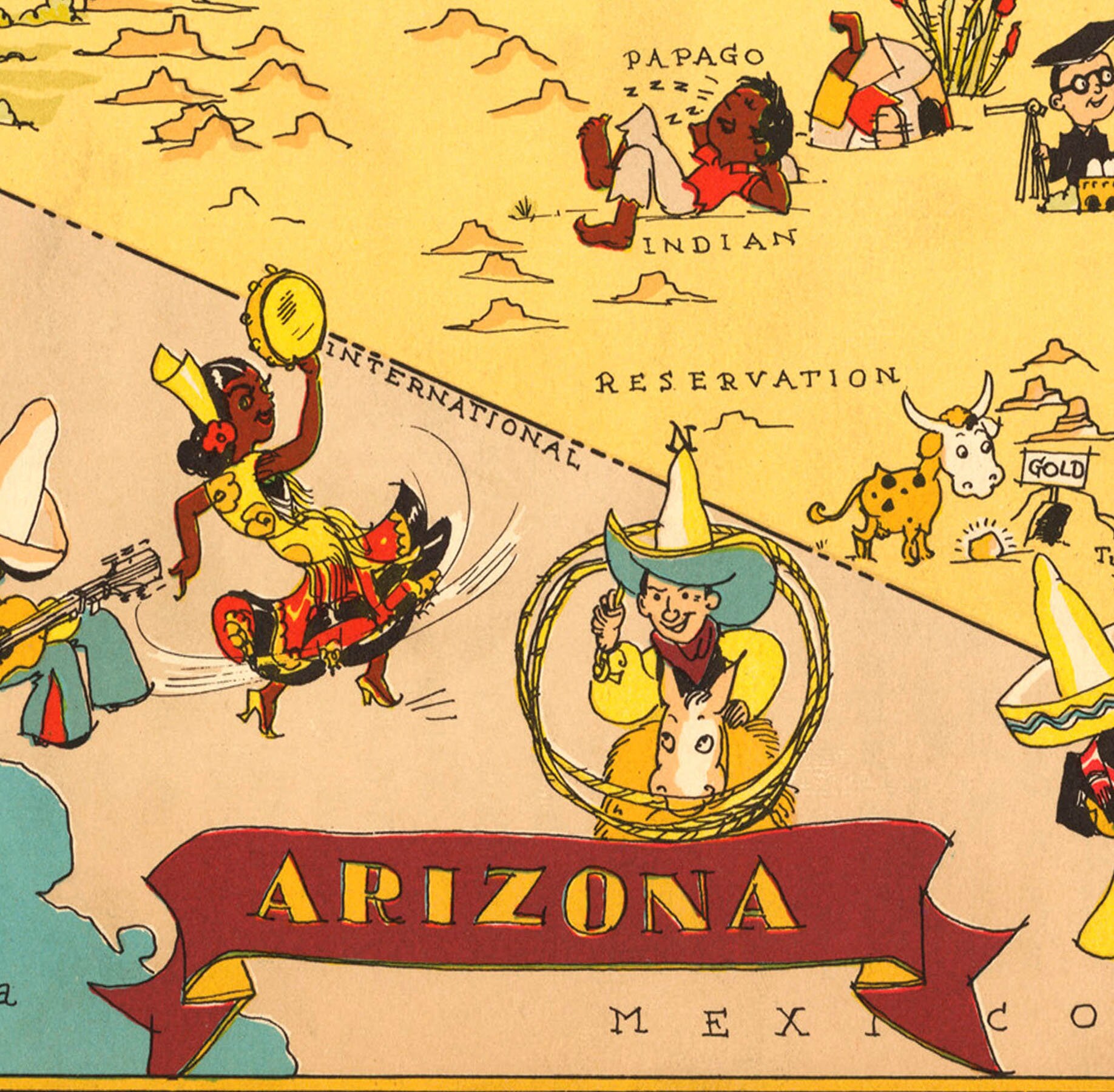 Arizona 1935 Pictorial Map; Ready-to-frame 24" X 36" Print Reproduced ...