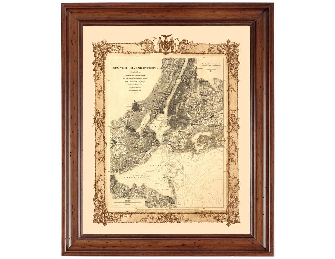 New York City Environs. 1860 Survey Map; Ready-to-frame 18" X 24 ...