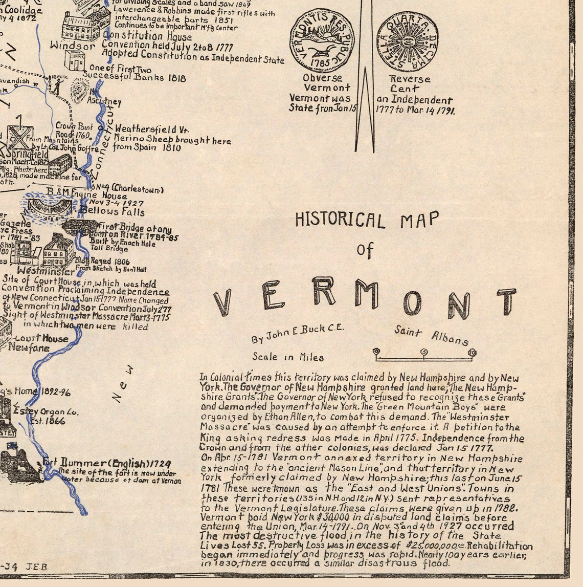 VT Historical Map 1934 Ready-to-frame 24 X 36 - Etsy