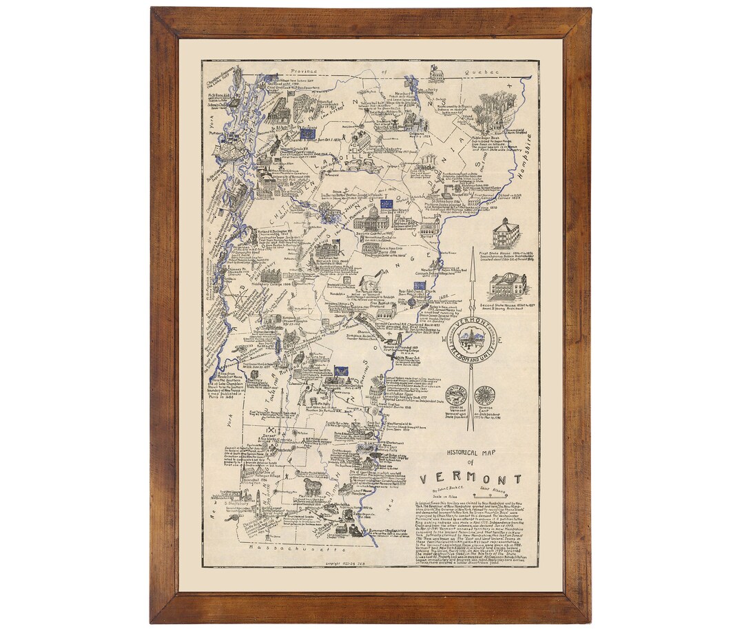 VT Historical Map 1934; Ready-to-frame 24" X 36" Print Reproduced From ...