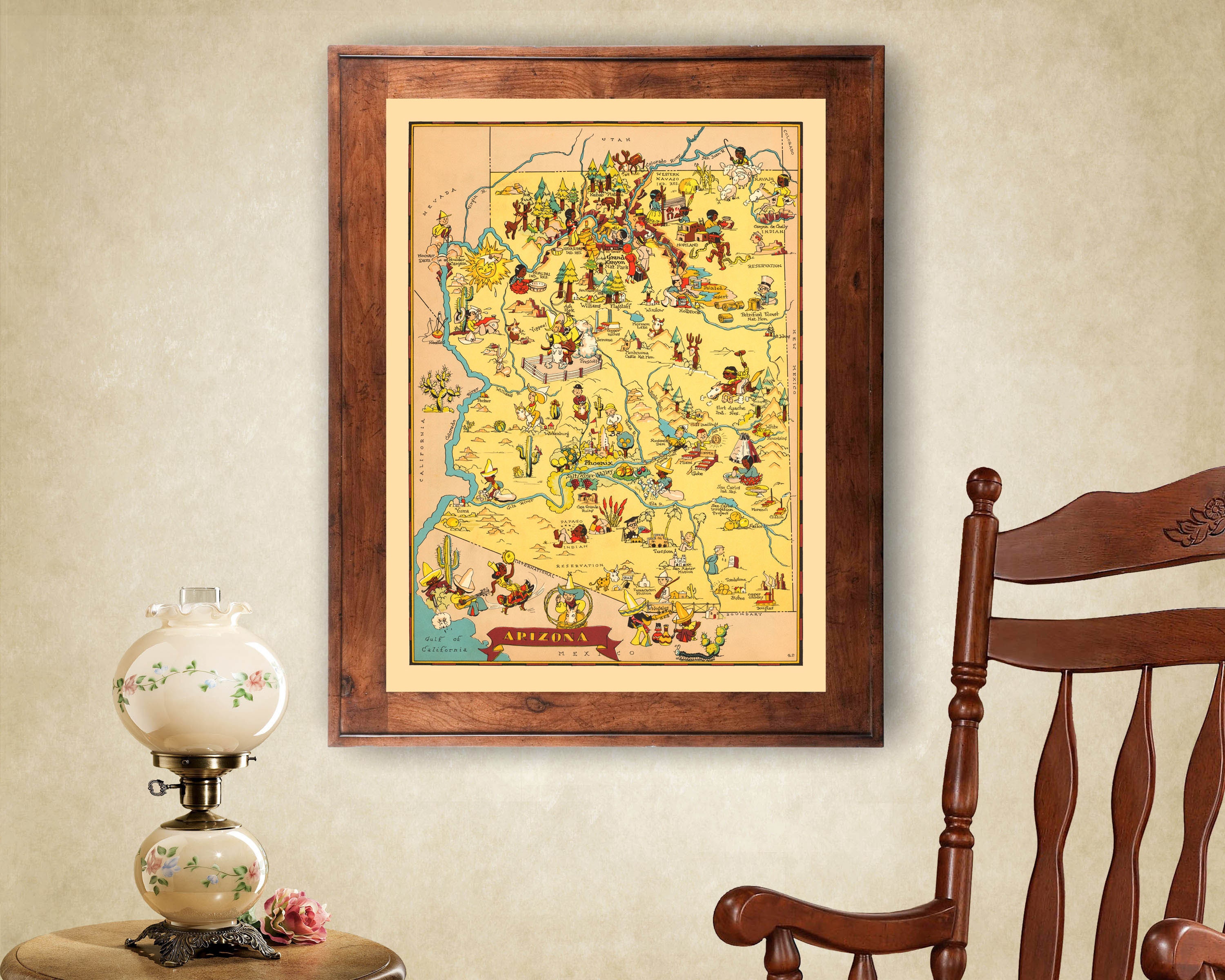 Arizona 1935 Pictorial Map; Ready-to-frame 24" X 36" Print Reproduced ...