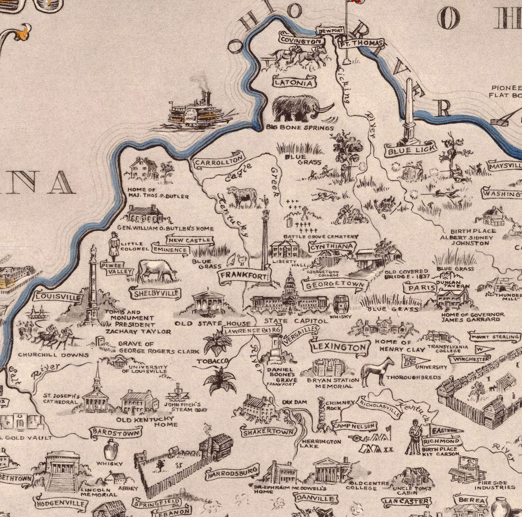 Kentucky Historical Map 1938; Ready-to-frame 24" X 36" Print Reproduced ...