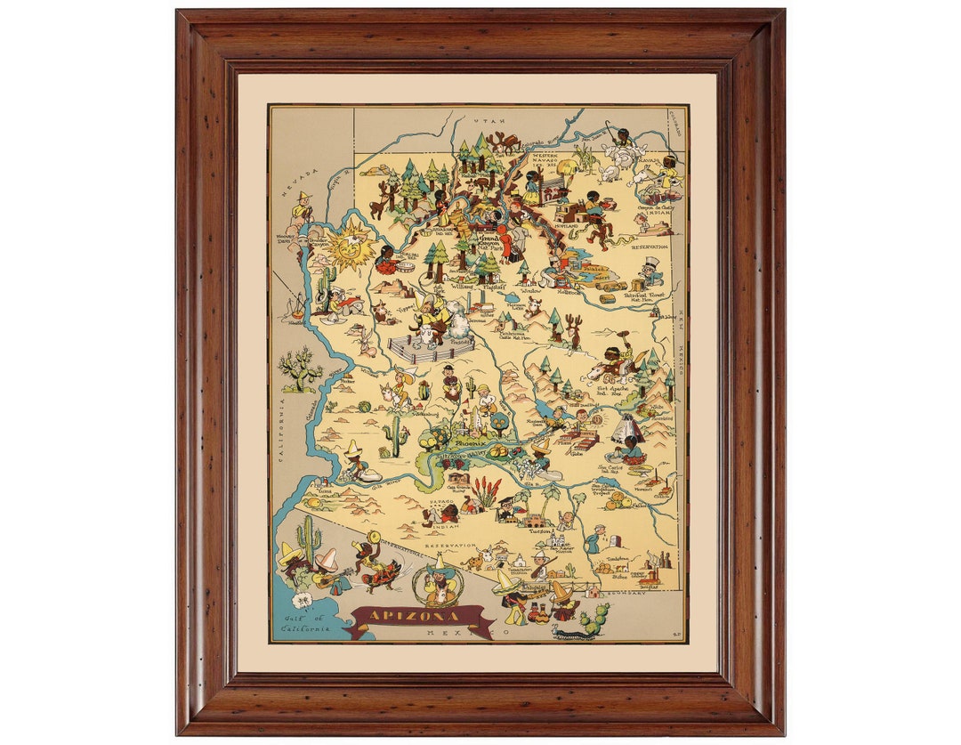 Arizona Pictorial Map 1935; Ready-to-frame 18" X 24" Print Reproduced ...