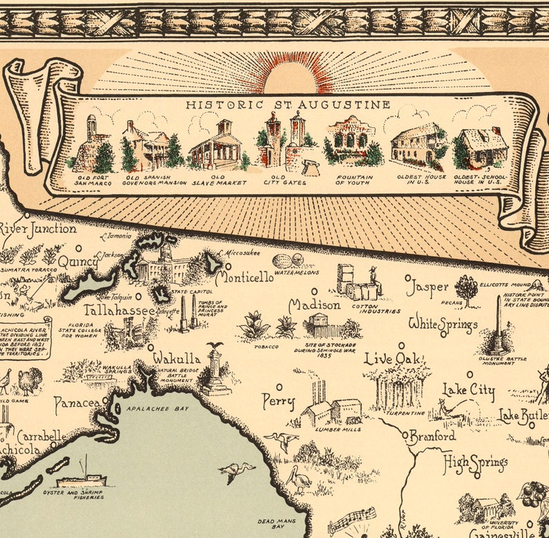 Florida Historical Map 1953; Ready-to-frame 24" X 36" Print Reproduced ...