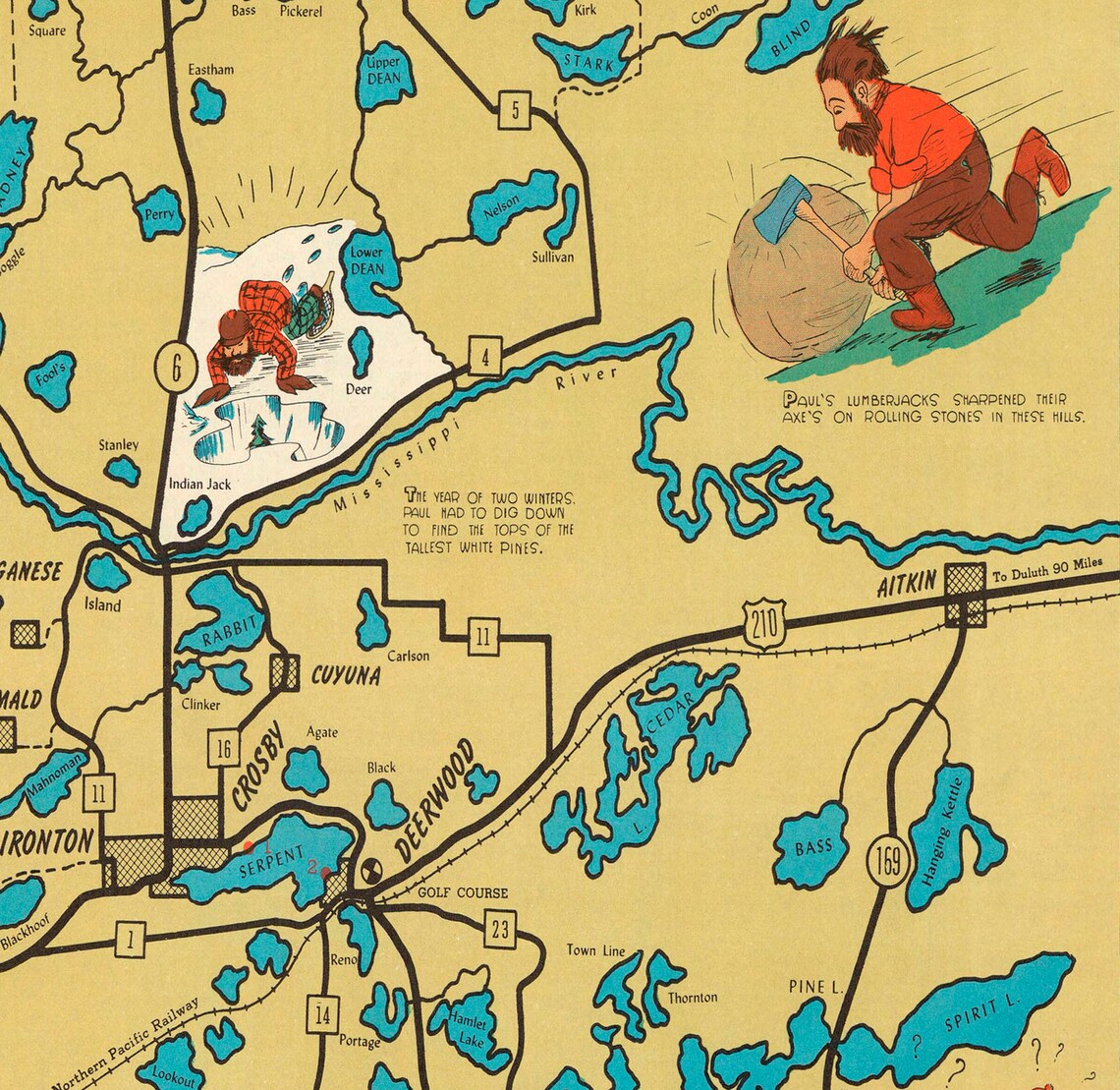 MN Crow Wing Region Pictorial 1946 Ready-to-frame 24 X - Etsy
