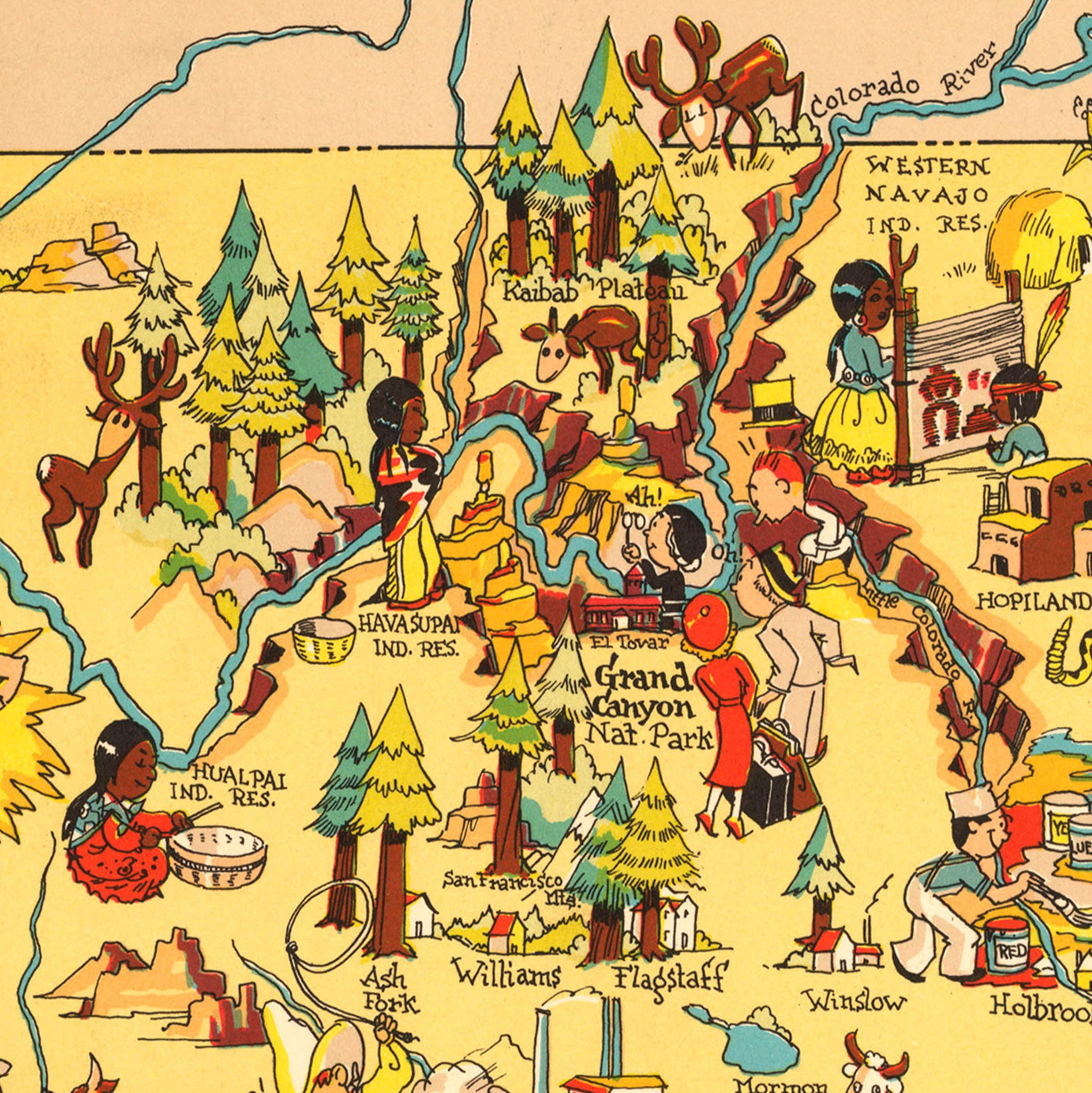 Arizona 1935 Pictorial Map; Ready-to-frame 24" X 36" Print Reproduced ...