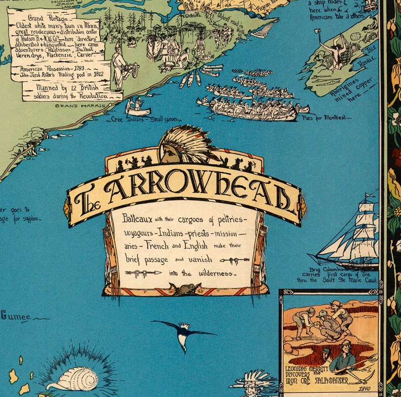 MN the Arrowhead Historical Map 1935; Ready-to-frame 24" X 36" Print ...