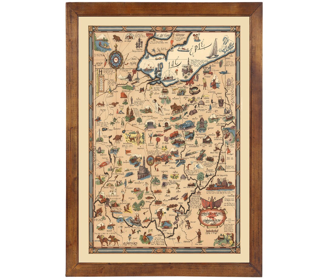Ohio Historical Map 1946; Ready-to-frame 24" X 36" Print Reproduced ...