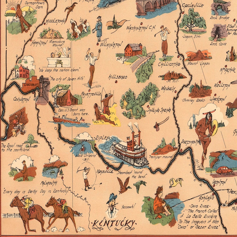 Ohio Historical Map 1946 Ready-to-frame 24 X 36 Print Reproduced From a ...