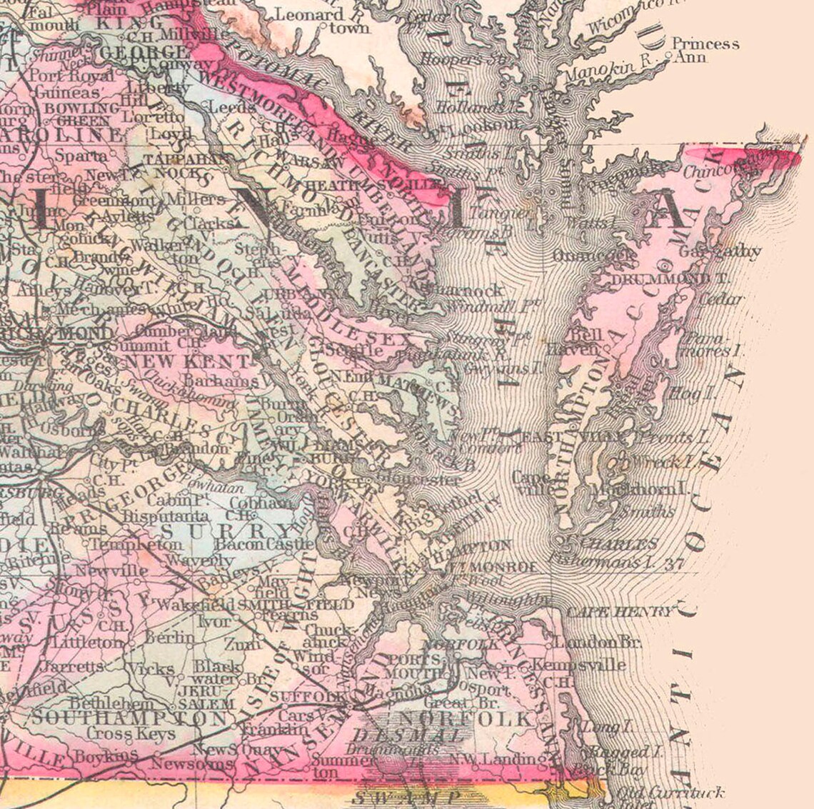 Virginia & West Virginia 1864; Ready-to-frame 18" X 24" Print ...