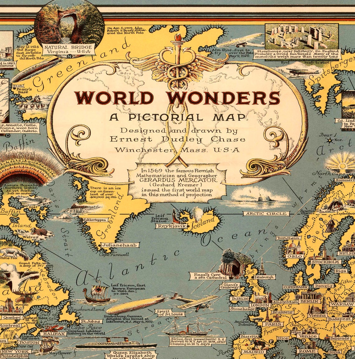 World Wonders Pictorial Map 1939; Ready-to-frame 24" X 36" Print ...