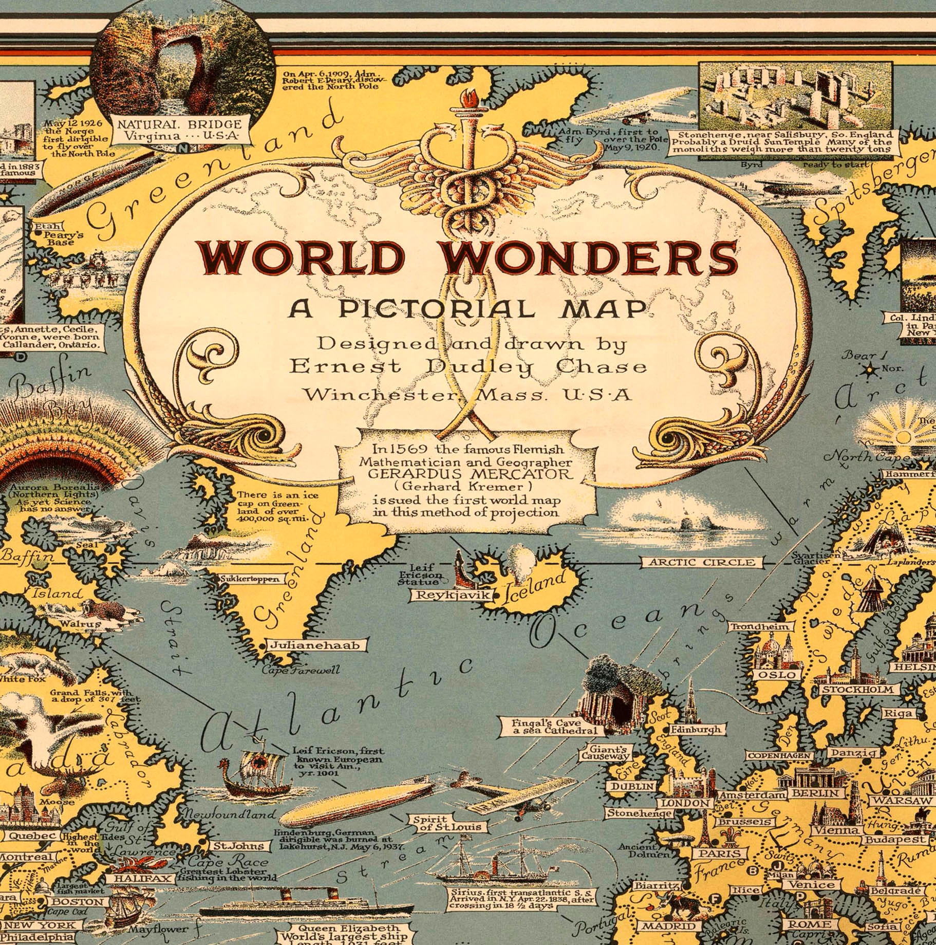 World Wonders Pictorial Map 1939; Ready-to-frame 24" X 36" Print ...