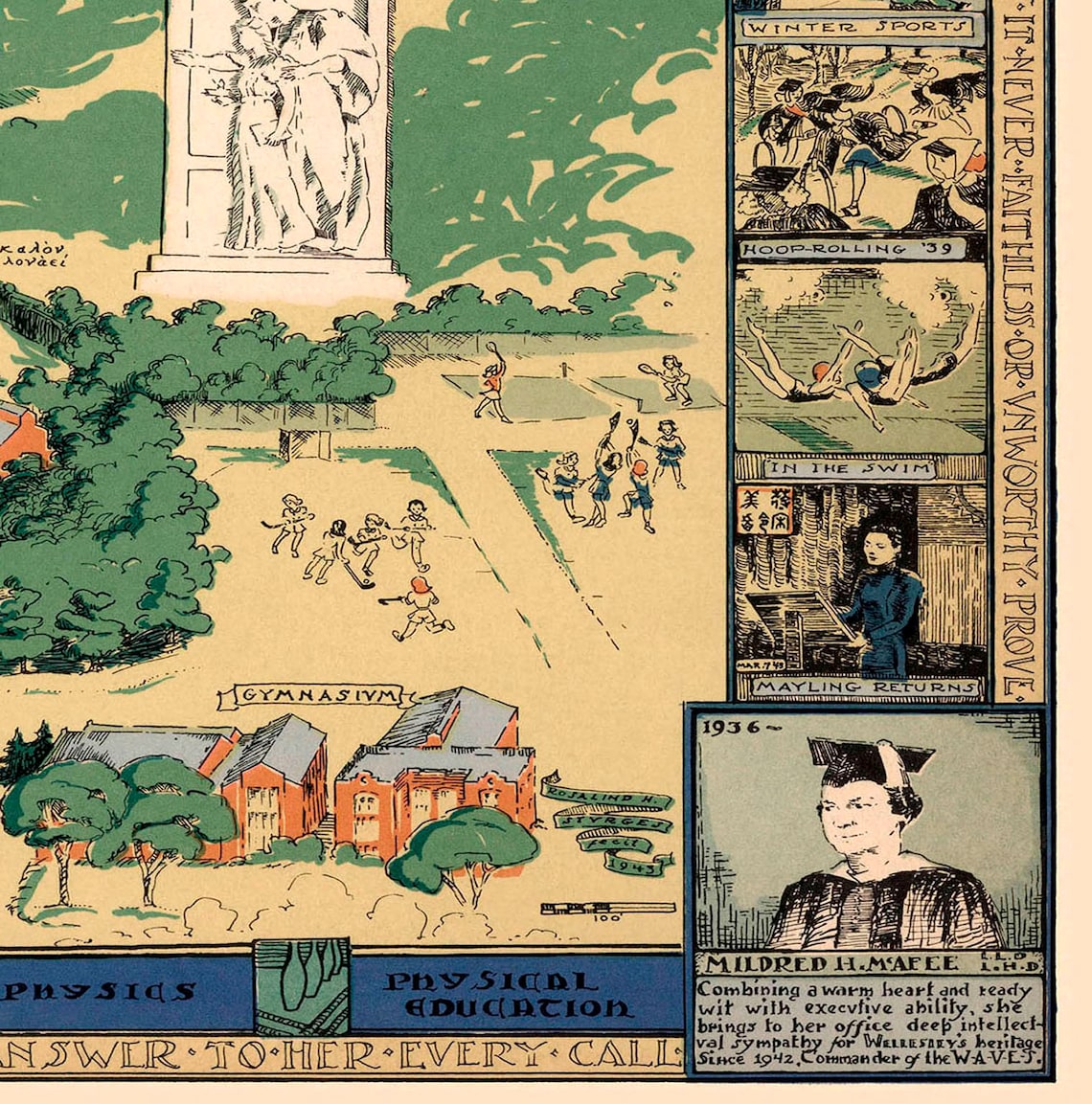 Wellesley College, MA 1943; Ready-to-frame 24" X 36" Print Reproduced ...