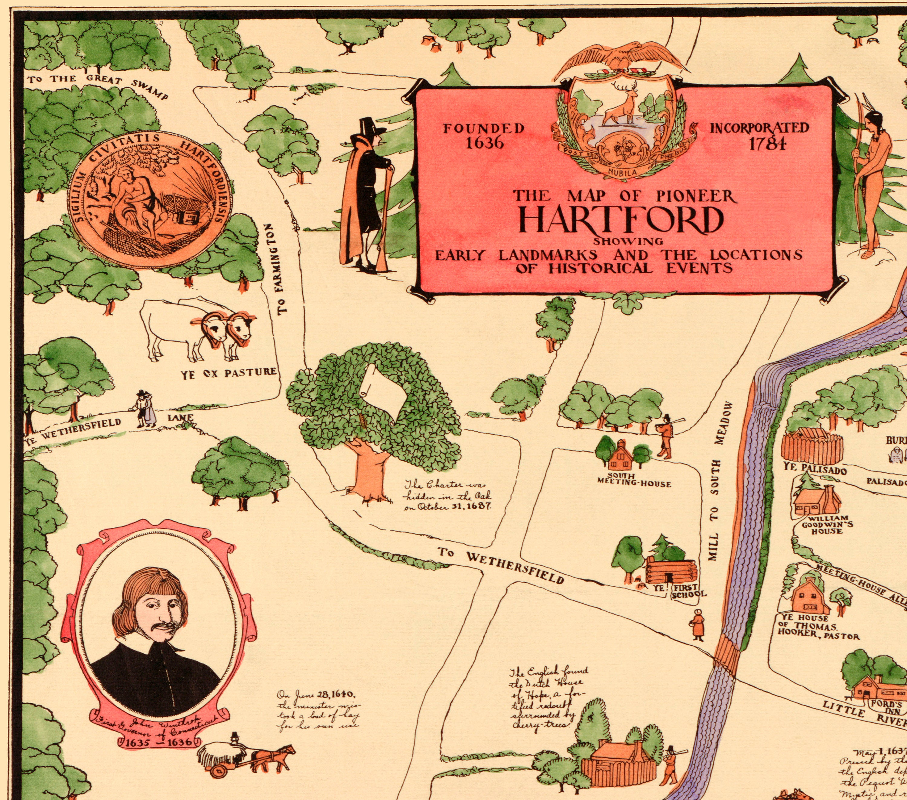 Hartford CT Pictorial Map 1927 Ready-to-frame 24 X 36 Print Reproduced ...